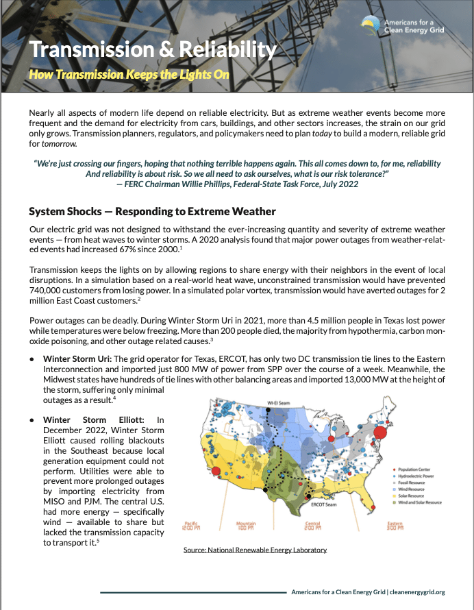 FACT SHEET: Transmission and Electric Reliability